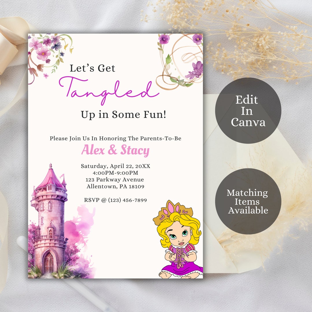 Editable Princess Baby Shower Invitation, Rapunzel Baby Shower ...