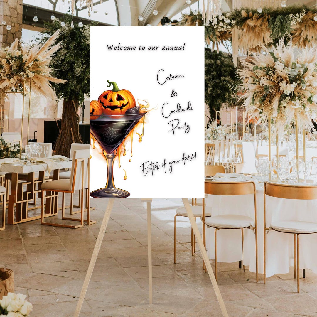 Editable Halloween Party Welcome Sign, Costumes and Cocktails Halloween ...