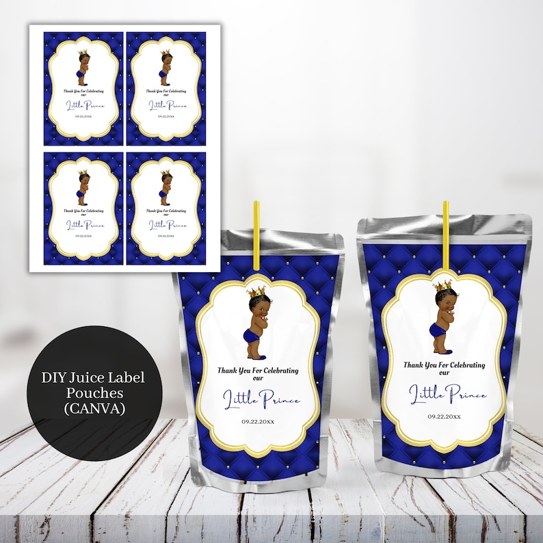 Editable Royal Prince Baby Shower Juice Label, Afro Prince Juice Labels ...