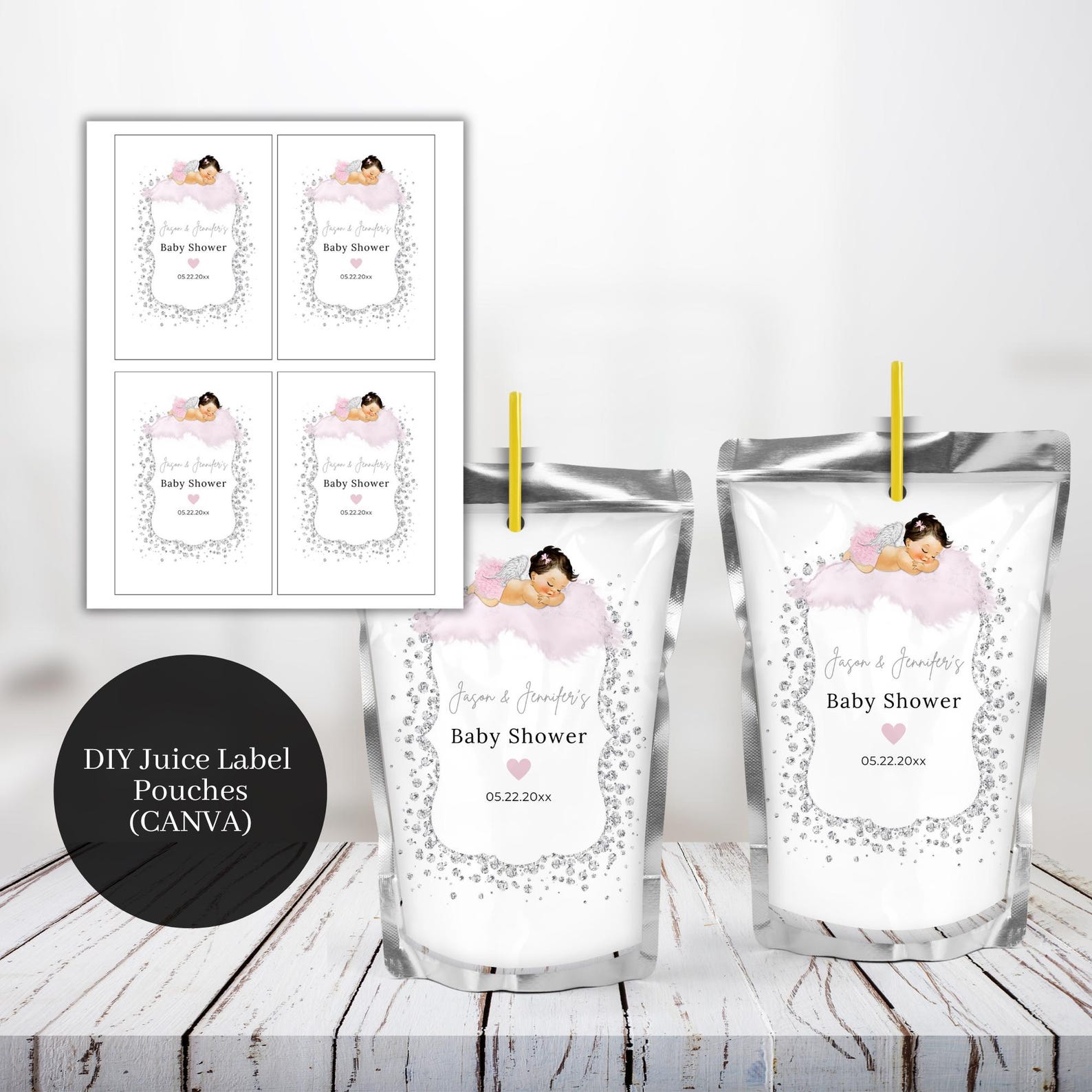 Printable Juice Labels, Heaven Sent Baby Angel Baby Shower, Baby Girl ...