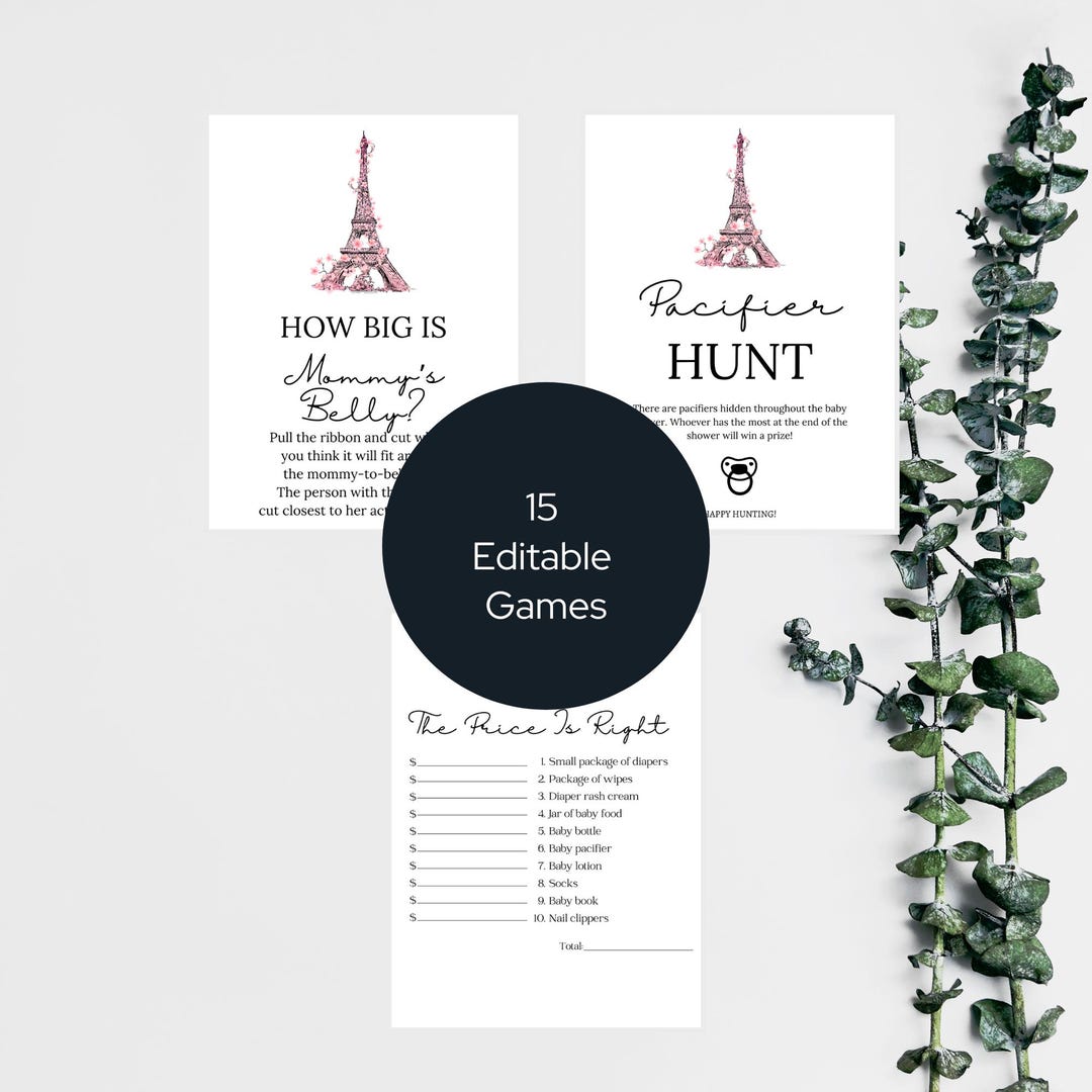Parisian French Themed Baby Shower Game Bundle Template, Minimalist ...