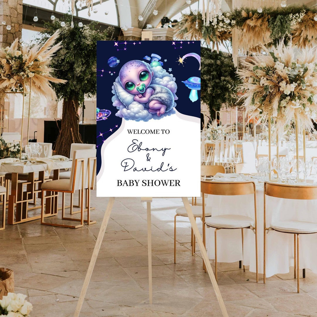 Alien Baby Shower Editable Welcome Sign, UFO Outerspace Baby Shower ...