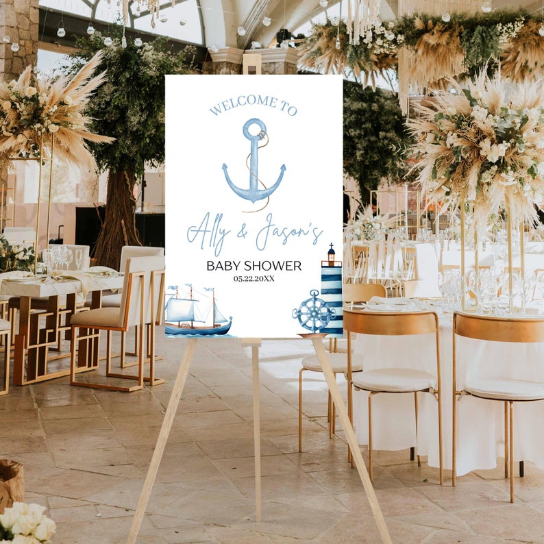 Editable Nautical Themed Welcome Party Sign, Printable, Editable Baby ...