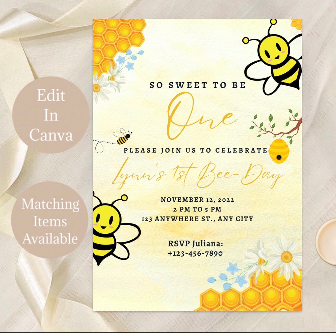 Editable Bee Birthday Invitation Bumble Bee Birthday Party - Etsy