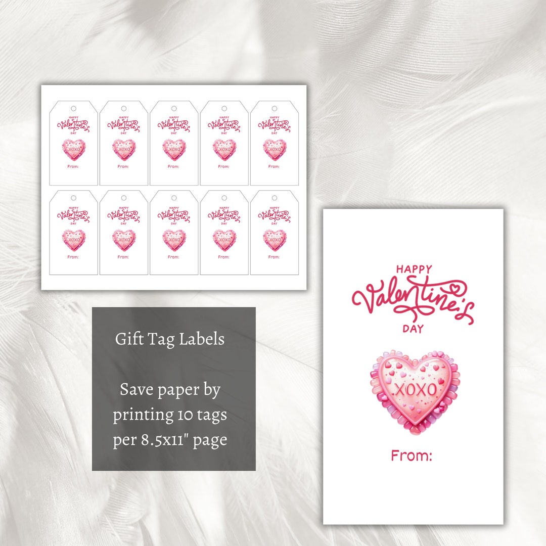 Valentine's Day Printable Gift Tag Labels, Printable Gift Tags, Pink ...