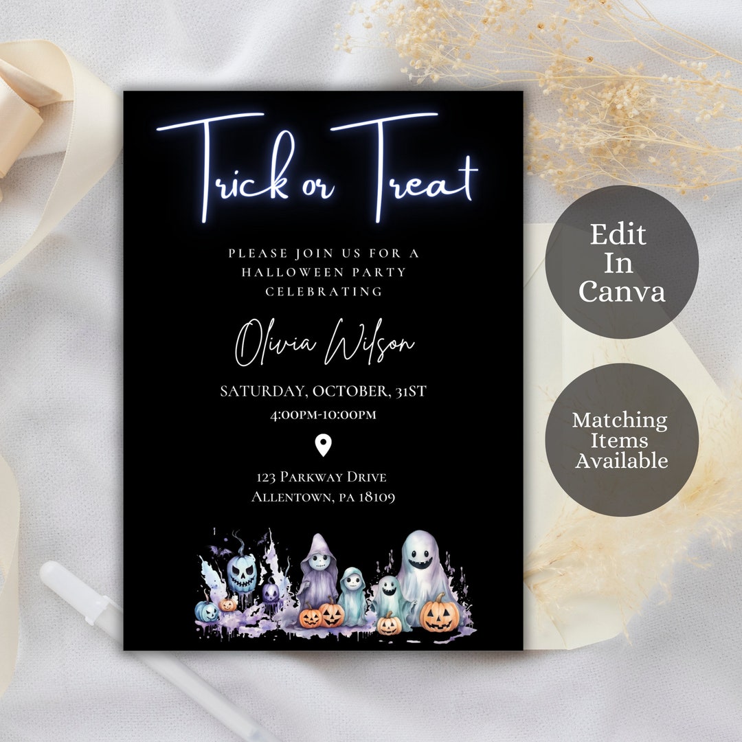 Editable Trick or Treat Kids Halloween Party Invitation, Halloween ...