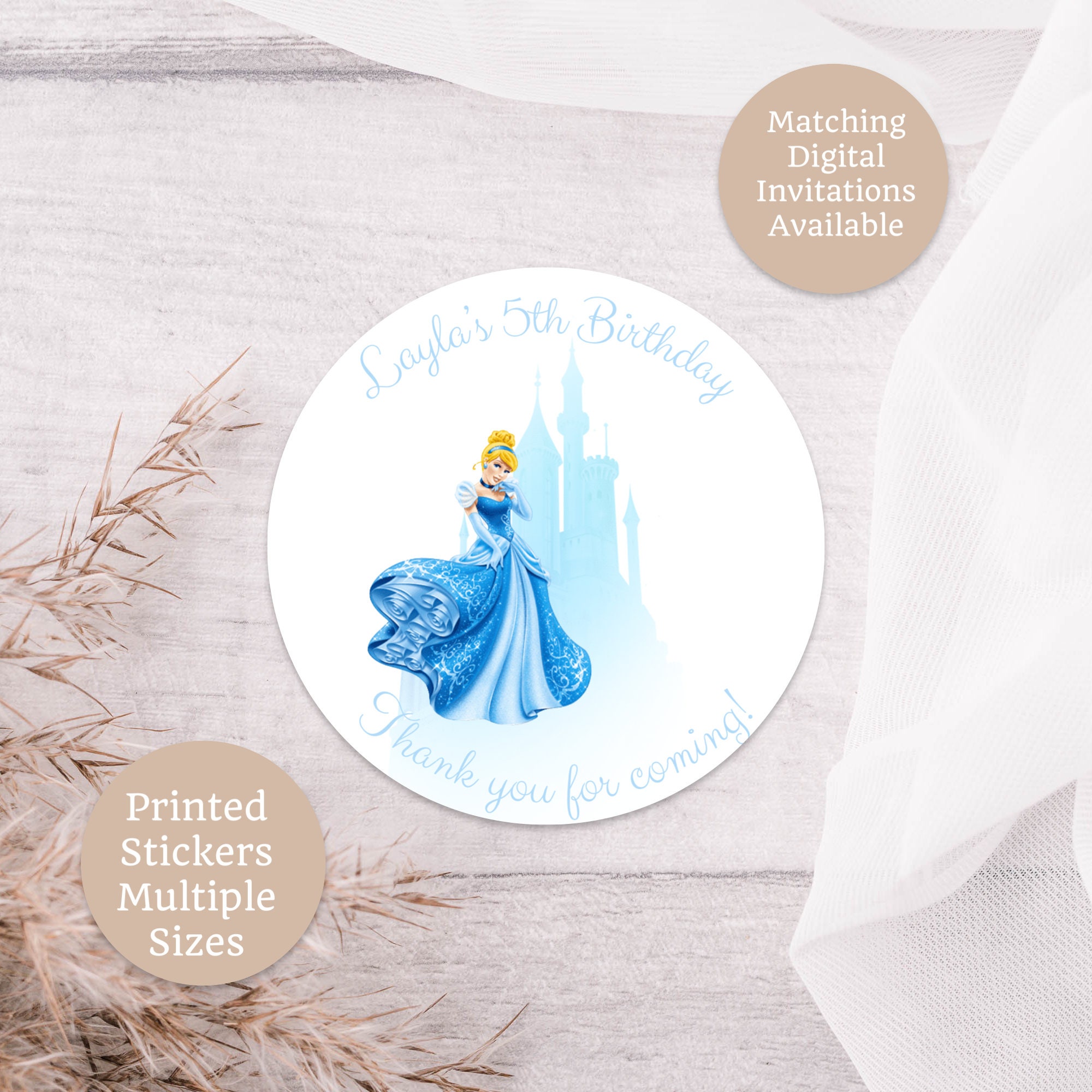 PRINTED Princess CINDERELLA Birthday Party Round Stickers - Etsy