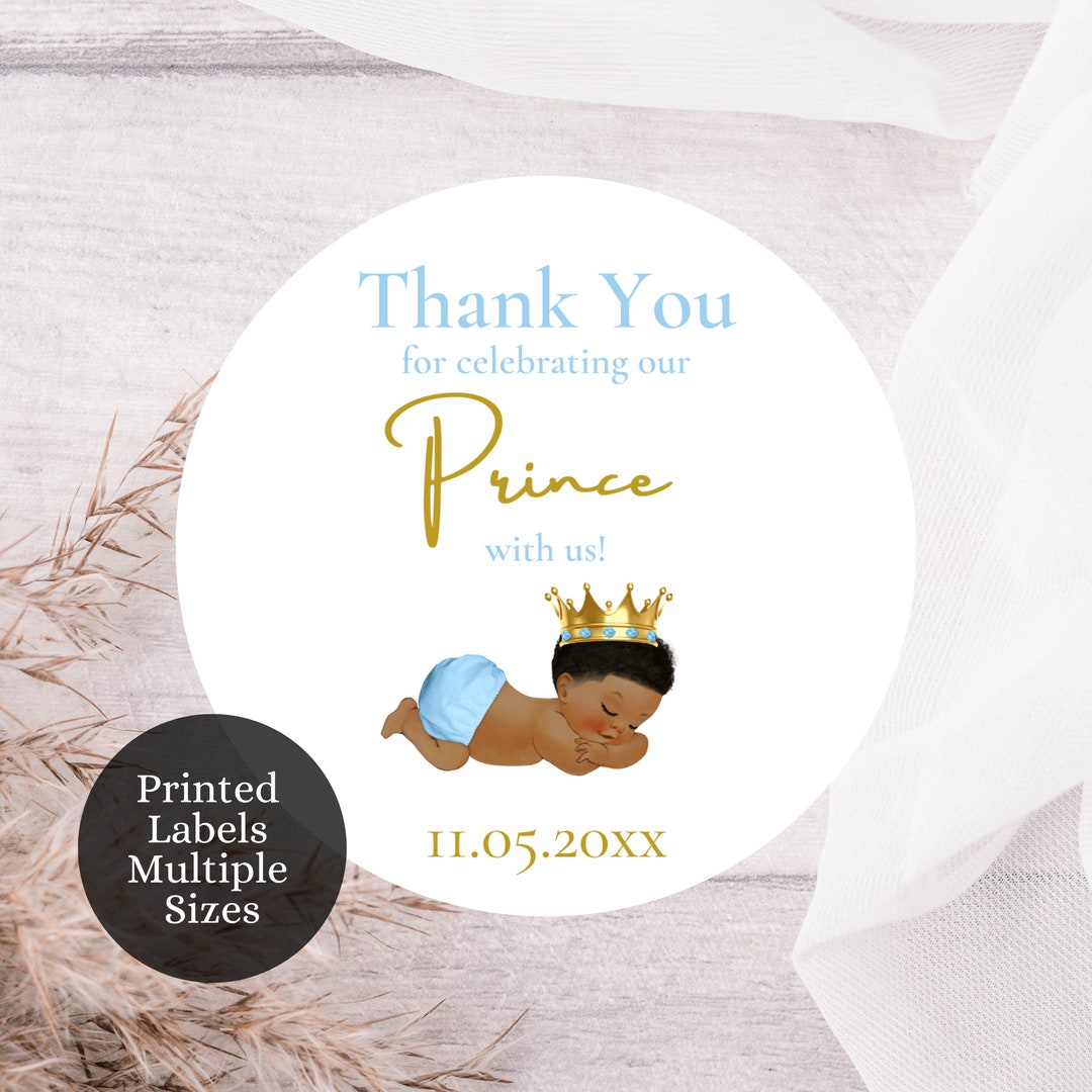 Prince Baby Shower Labels, Custom Labels for Baby Boy Shower, Afro Baby ...