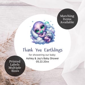 Alien Baby Shower Round Party Favor Labels, Thank You Stickers, UFO ...