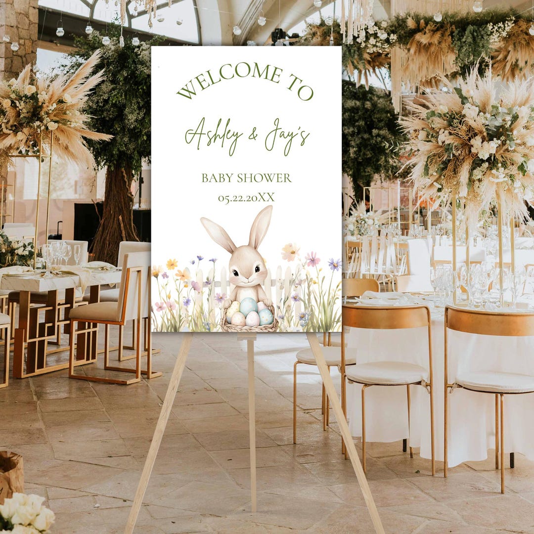 Editable Bunny Rabbit Easter Baby Shower Sign, Printable Baby Shower ...