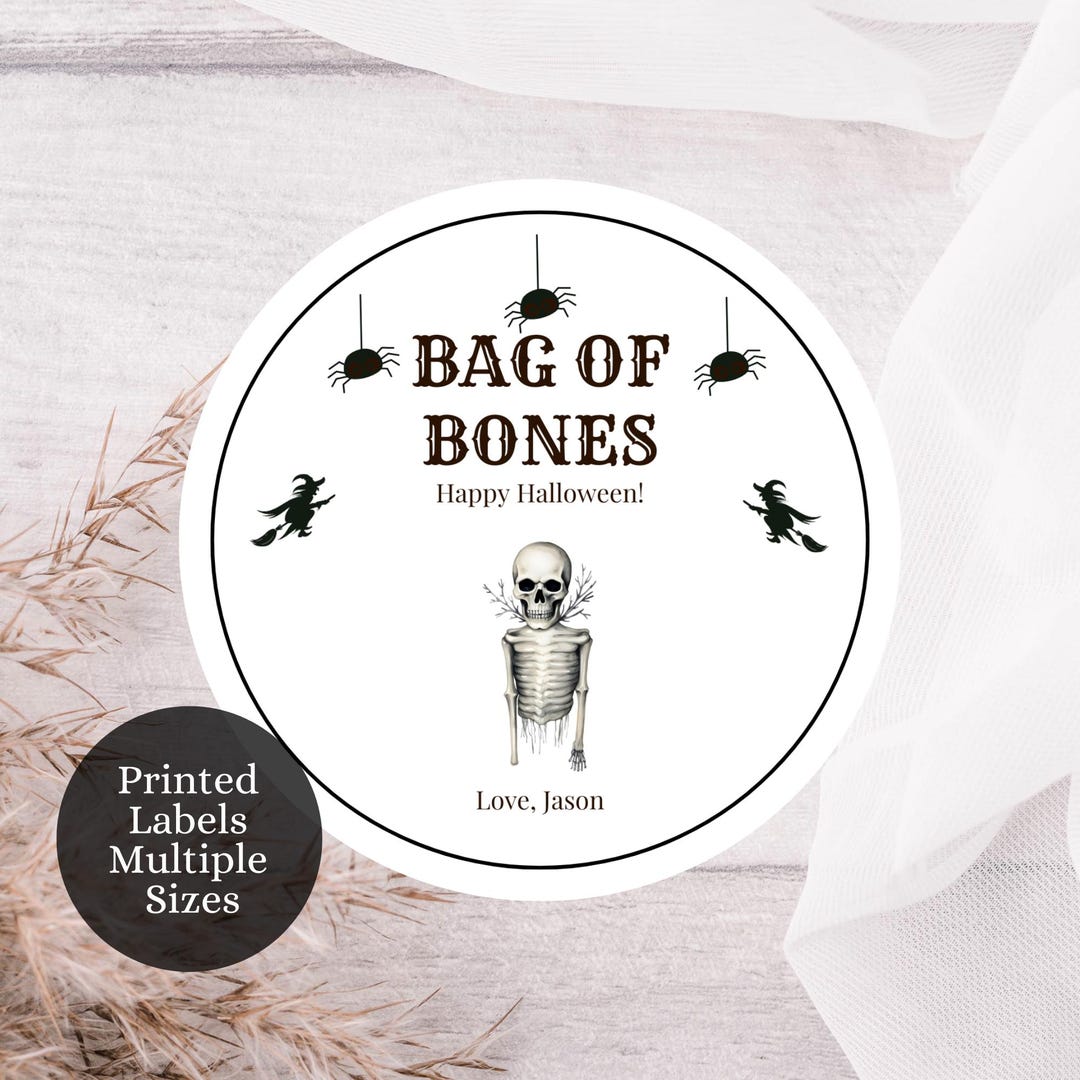 Custom Printed Halloween Goody Bag Labels, Gift Tag Skeleton Sticker ...