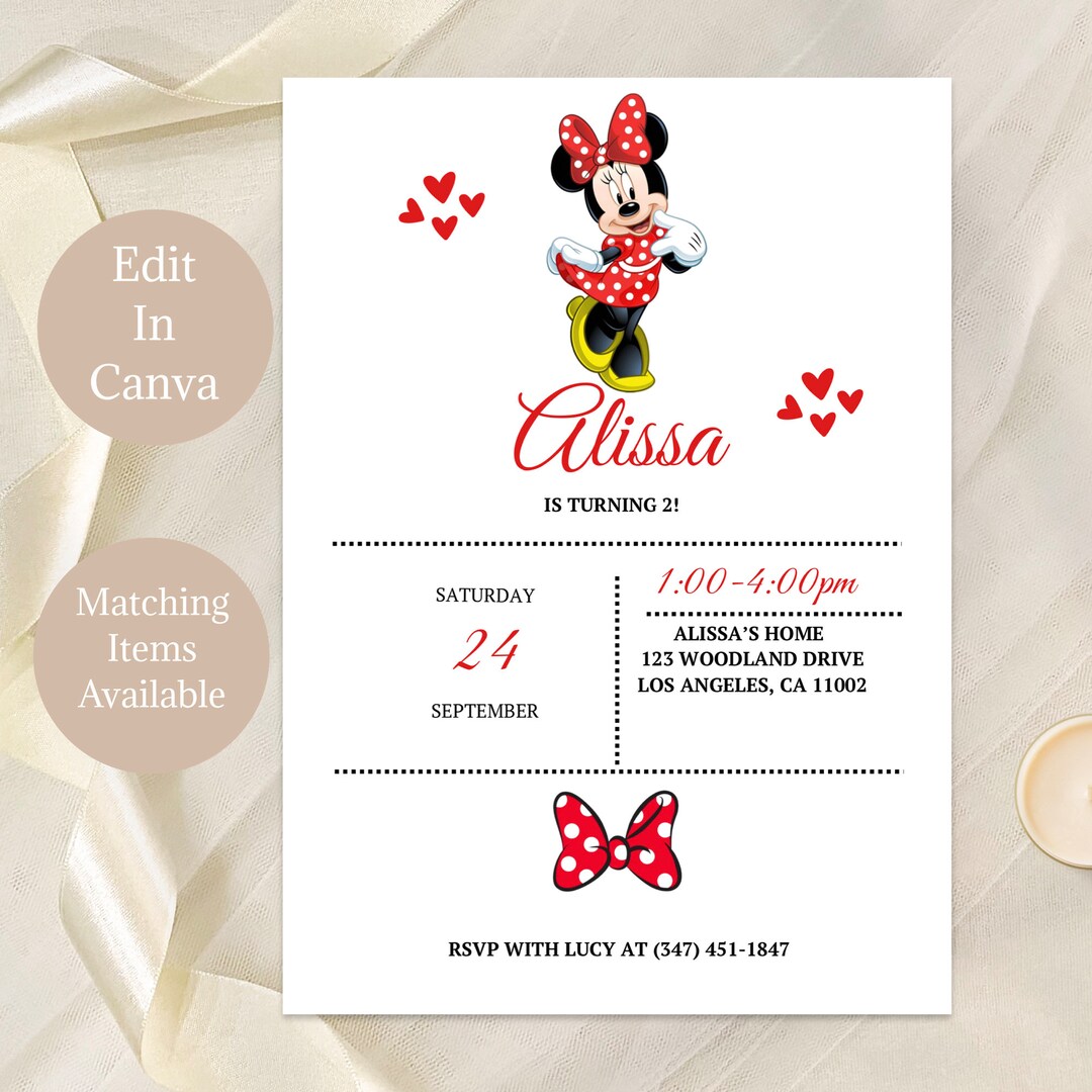 Red Minnie Mouse Birthday Invitation Template Kids Phone - Etsy