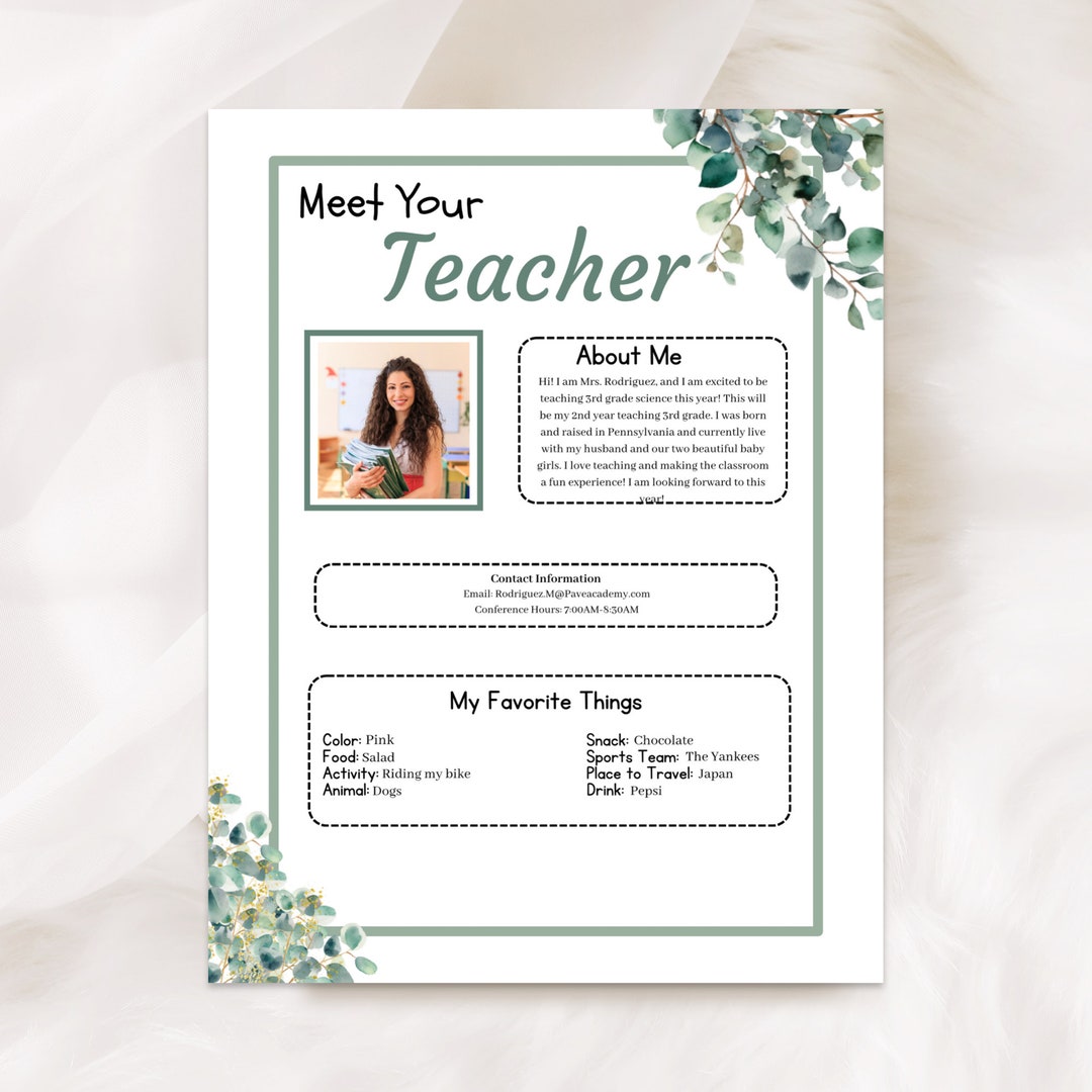 Editable Meet the Teacher Template Printable, Boho Floral Eucalyptus ...
