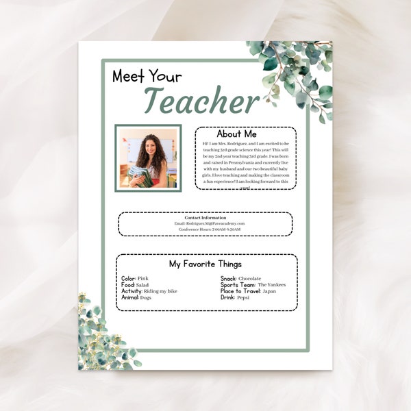 Eucalyptus Meet the Teacher Template - Etsy