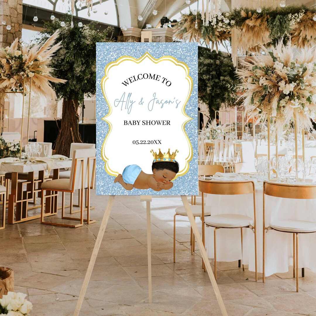 Editable Baby Shower Party Sign, Royal Prince Afro Baby Welcome Party ...