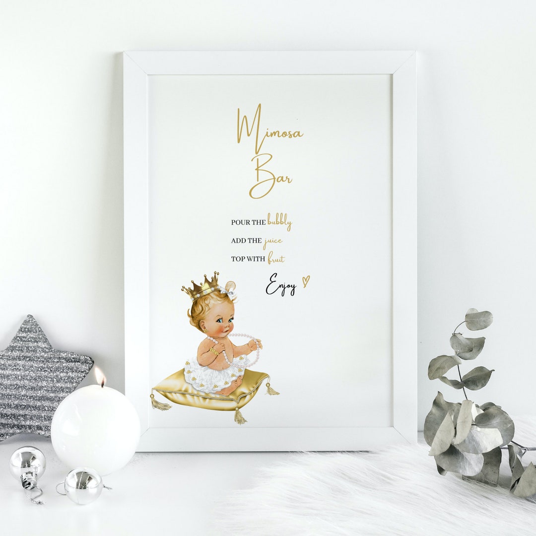Editable Royal Princess Themed Baby Shower Mimosa Sign, Baby Shower ...