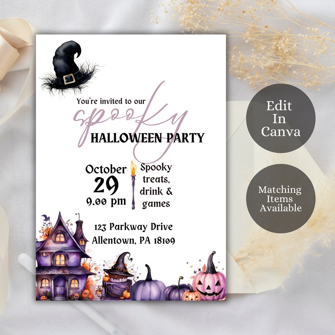 Editable Kids Halloween Party Invitation Template, Editable Halloween ...