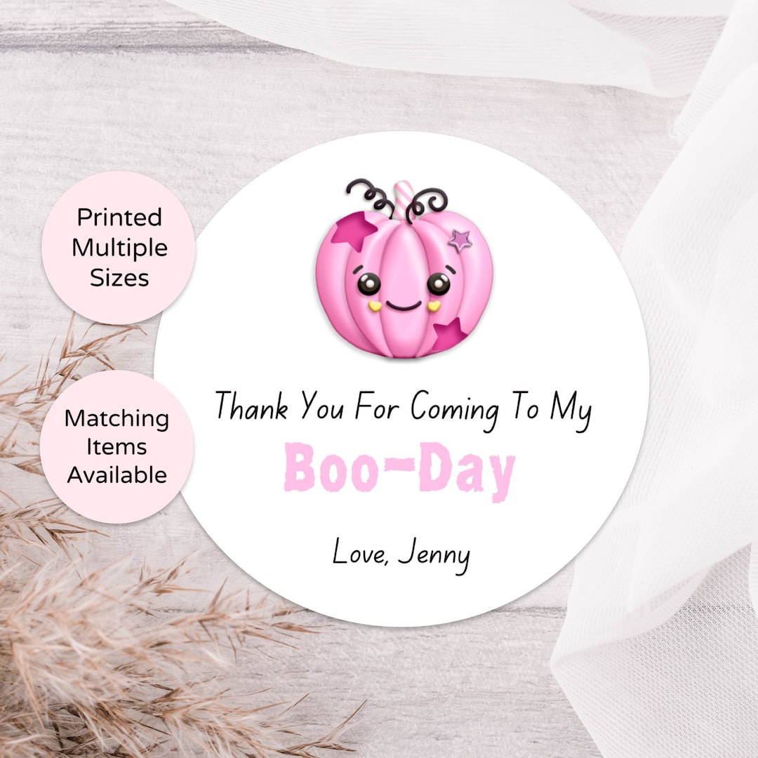 Pink Girly Halloween Boo-day Labels, Party Favor Labels, Pink Pumpkin ...