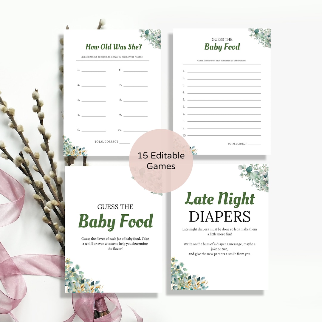 Editable Greenery Baby Shower Game Bundle Templates, Greenery Baby ...