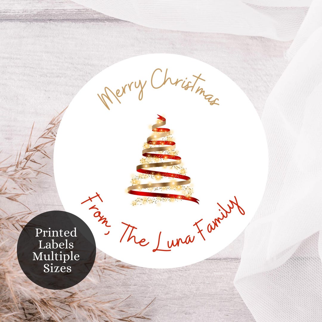 Custom Printed Christmas Round Label Stickers, Red and Gold Labels ...