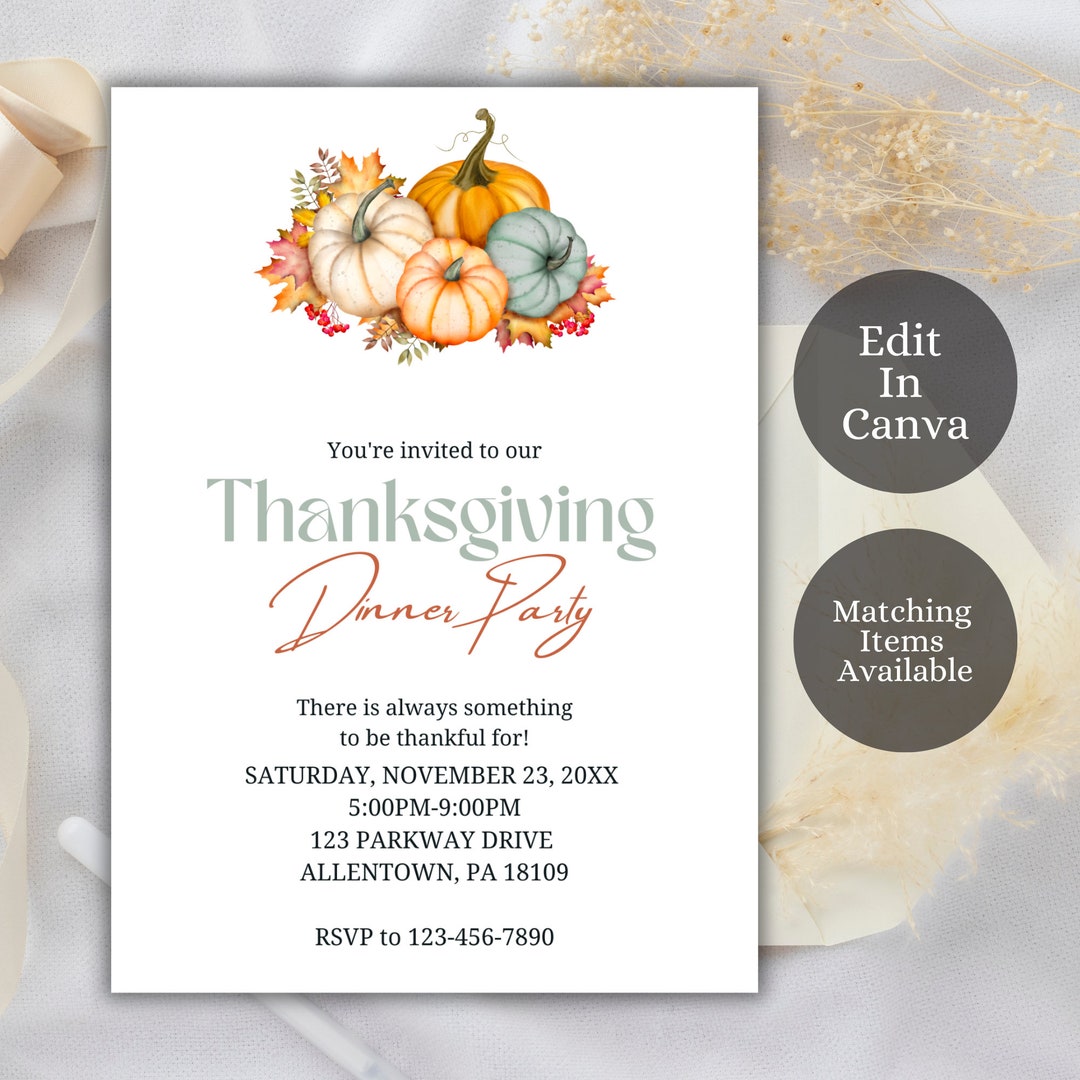 Editable Pumpkin Thanksgiving Dinner Invitation, Thanksgiving Party Invite, Dinner Invitation ...