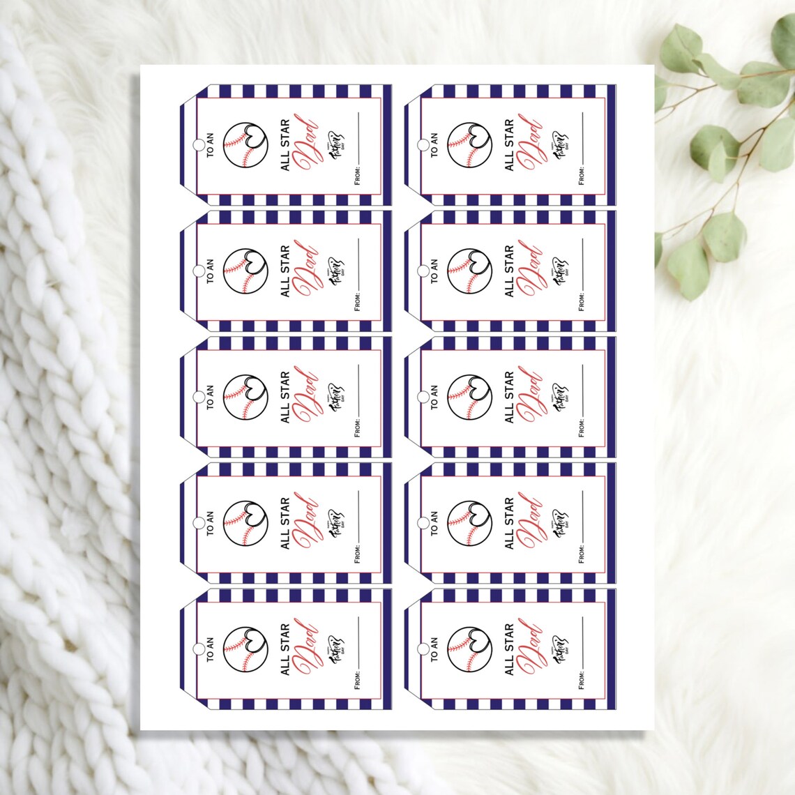 Father’s Day Gift Tag Printable, All Star Dad Baseball Father's Day ...