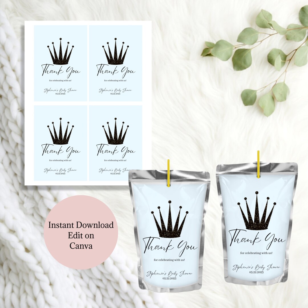 Printable Juice Labels, Prince Baby Shower, Black & Blue Prince Ornate ...