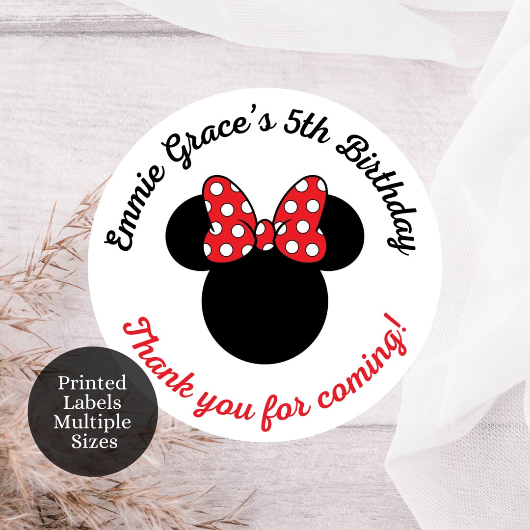 Printed Personalized Minnie Mouse Round Stickers Minnie Mouse Birthday ...