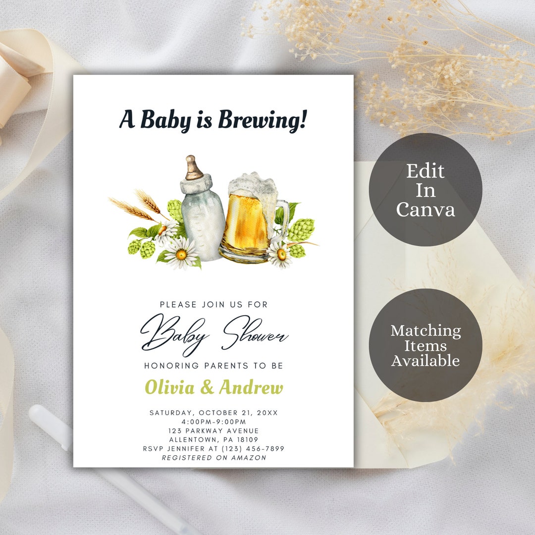 Editable Baby Shower Invitation Template, A Baby is Brewing Baby Shower ...