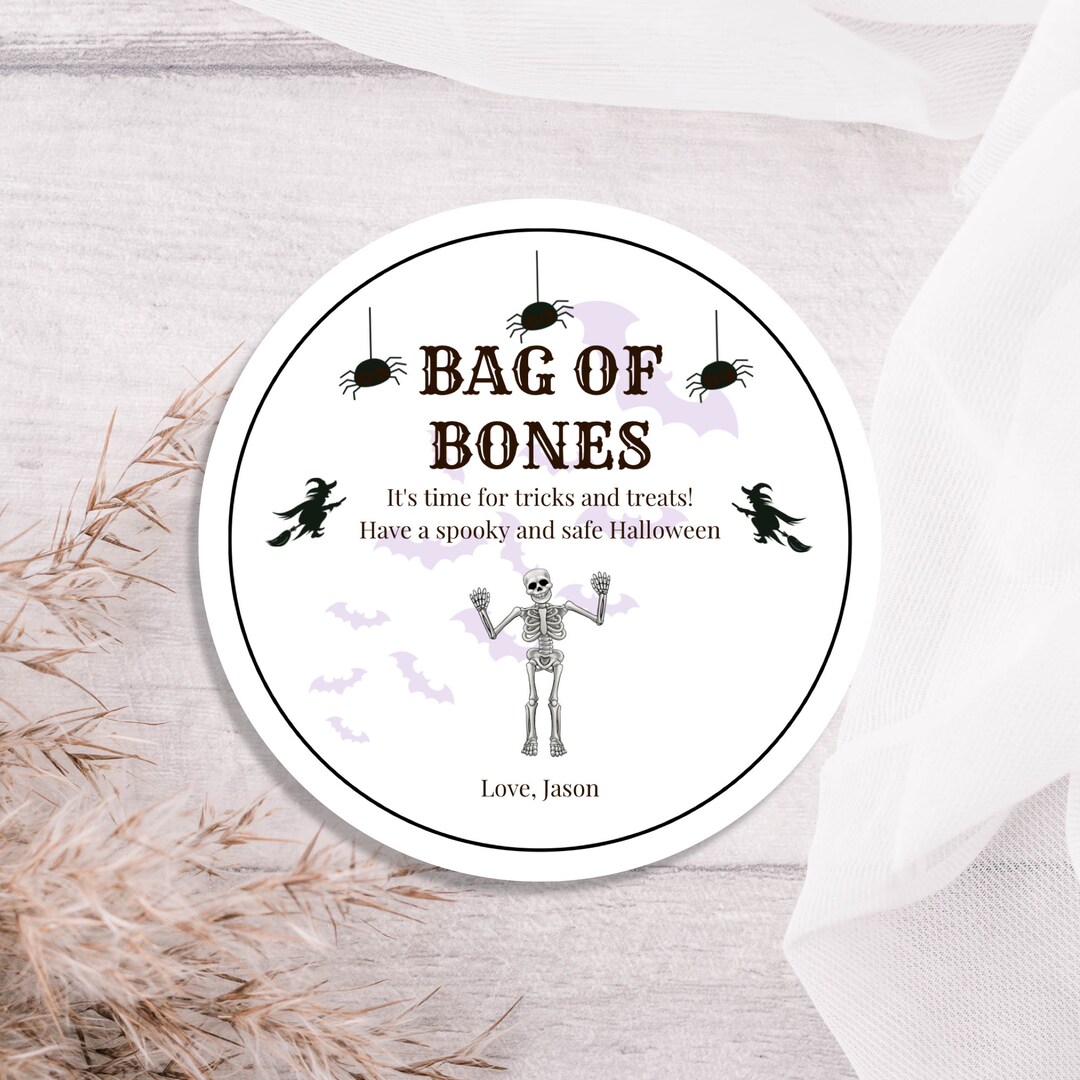 Custom Printed Halloween Goody Bag Labels Gift Tag Skeleton - Etsy