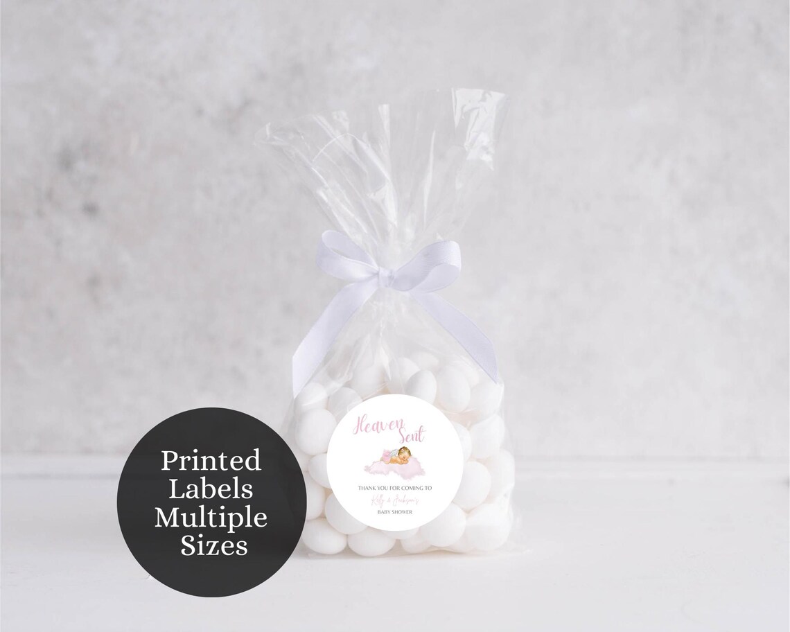 Custom Heaven Sent Baby Shower Labels, Baby Girl Heaven Sent Baby ...