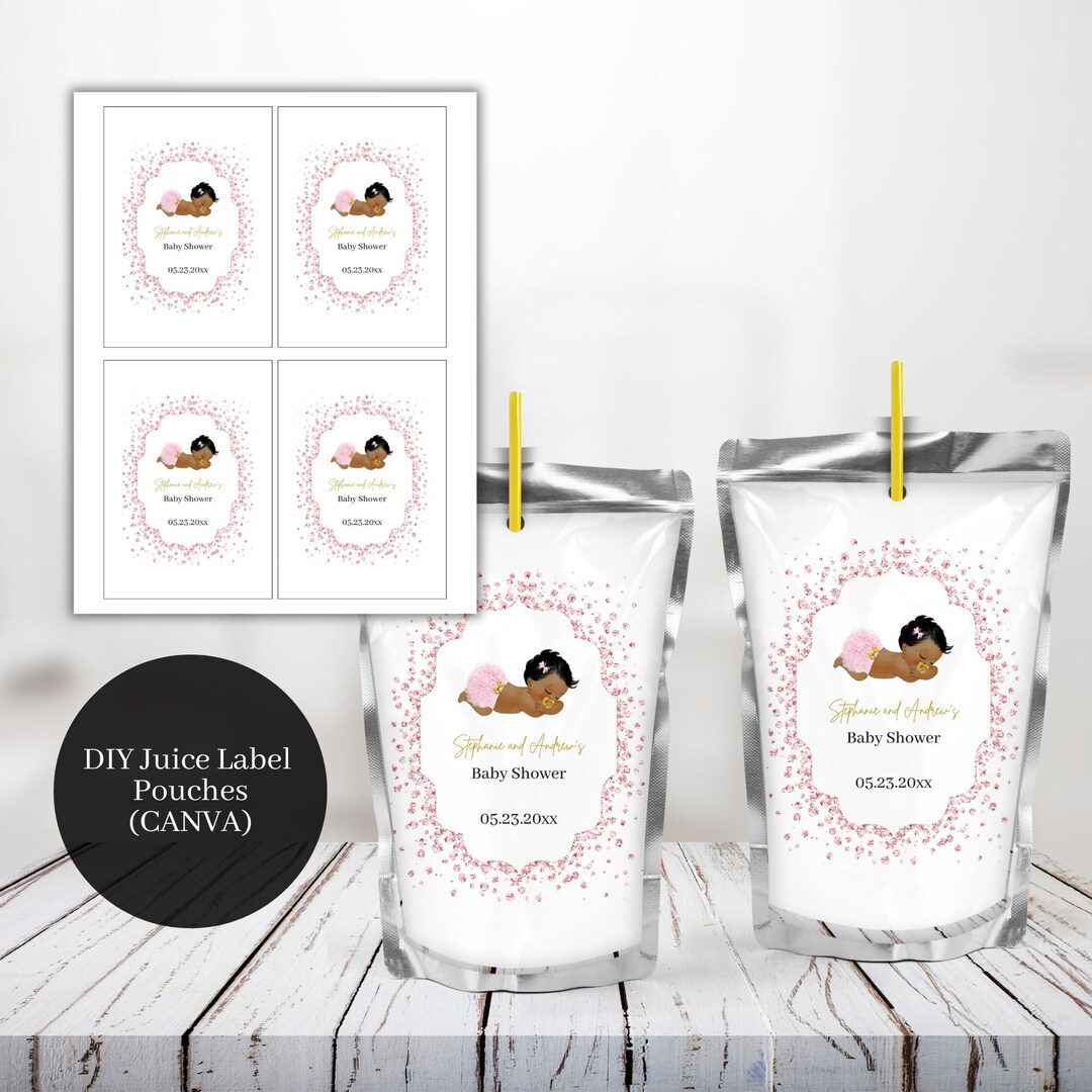 Editable Baby Girl Pink Bow Diaper Baby Shower Juice Labels, Party ...