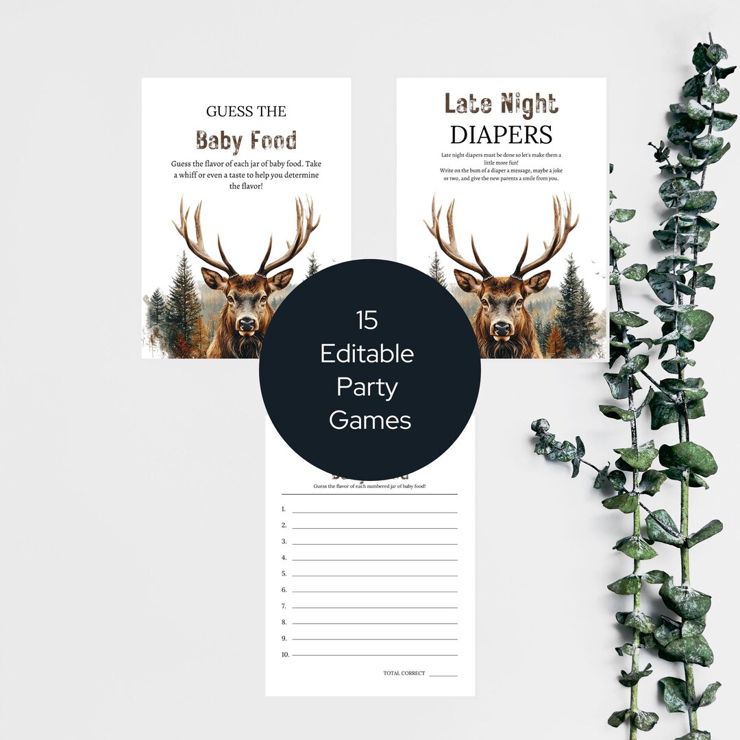 Editable Deer Themed Baby Shower Party Games Bundle, Oh Deer Baby ...