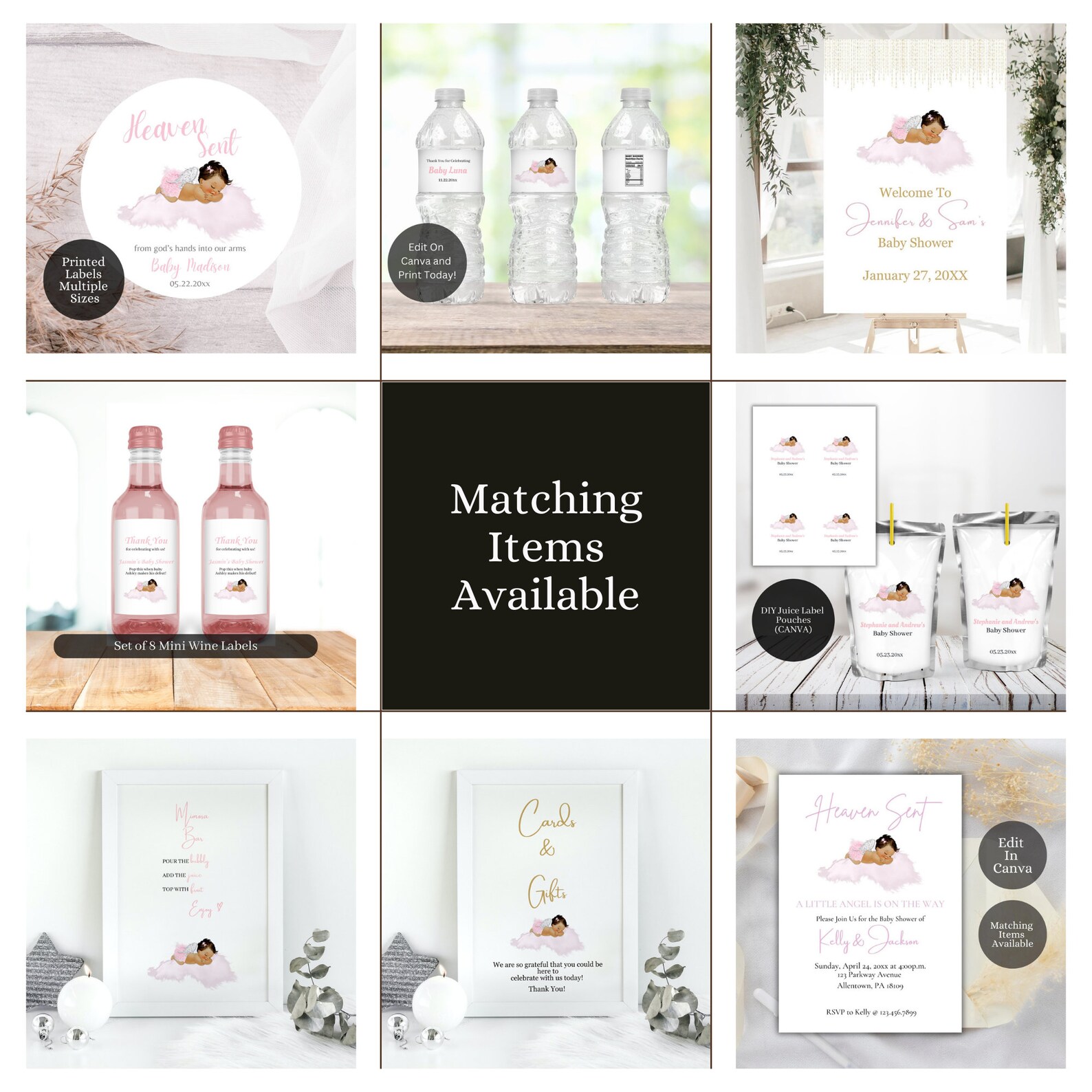 Custom Heaven Sent Baby Shower Labels, Baby Girl Heaven Sent Baby ...