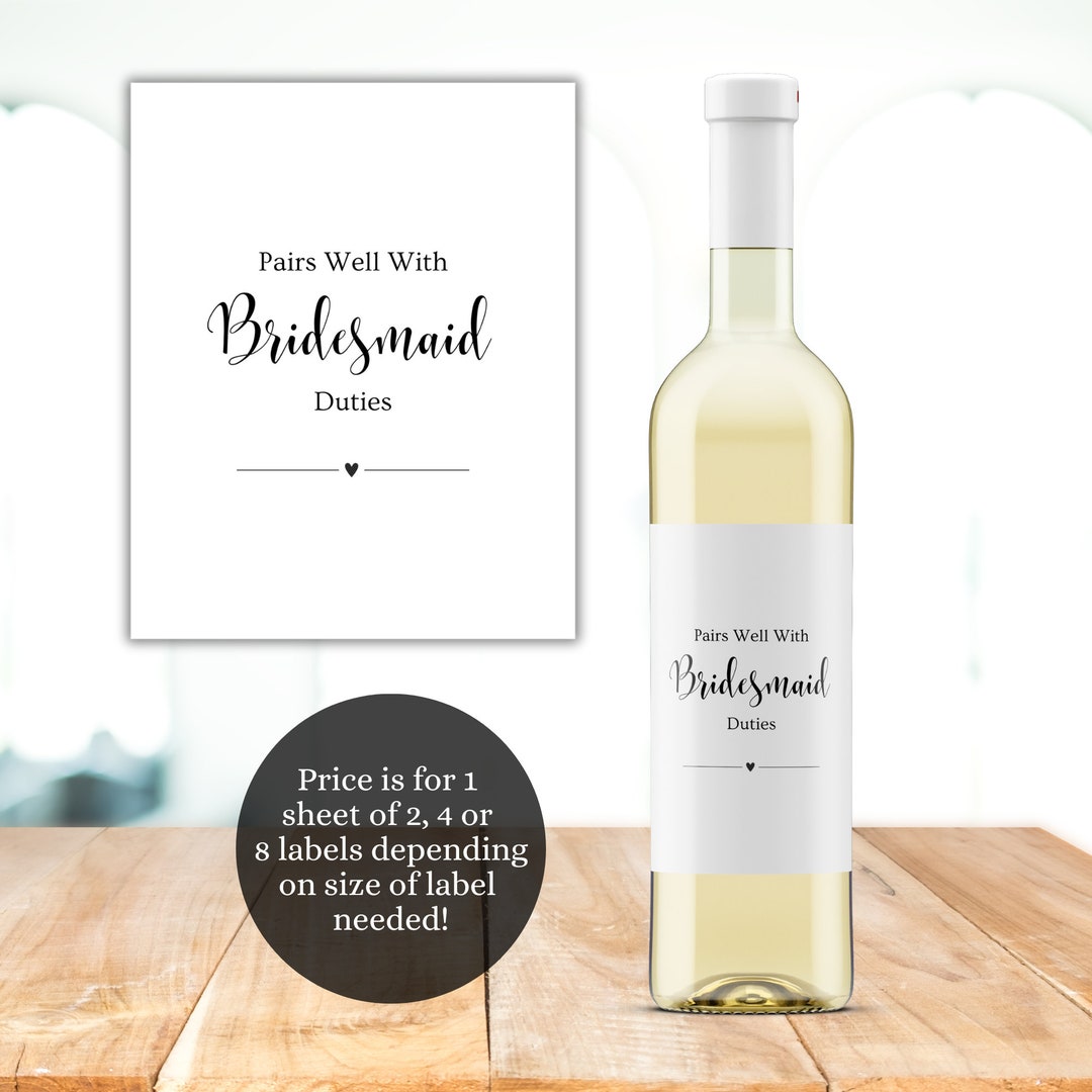 Custom Printed Waterproof Bridesmaid Wine Gift Label, Pairs Well With ...