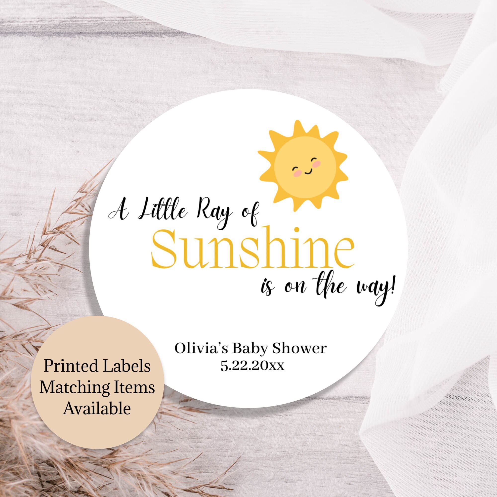 Custom Baby Shower Labels Sunshine Baby Shower A Little Ray - Etsy