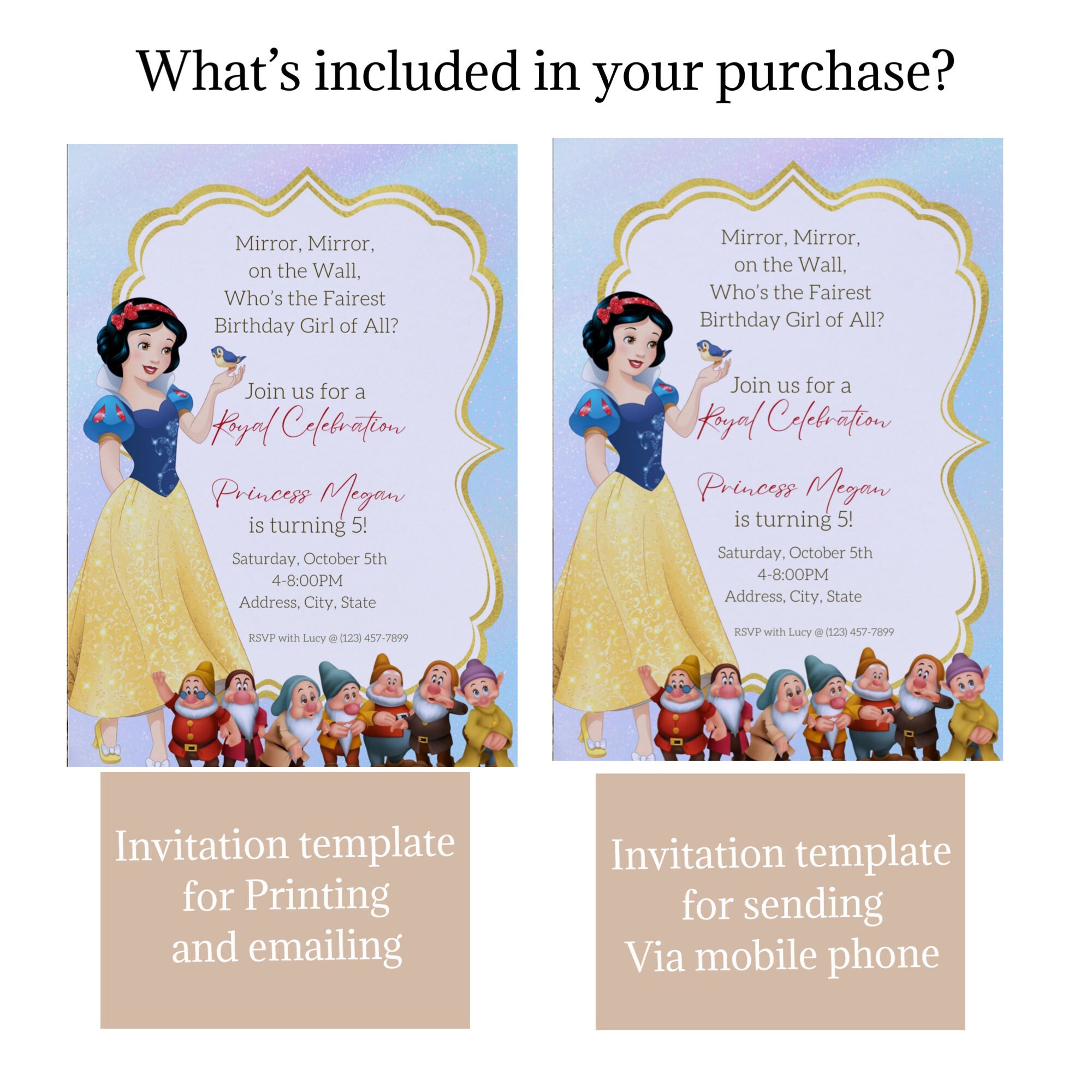 Snow White Birthday Invitation Snow White Party Princess - Etsy