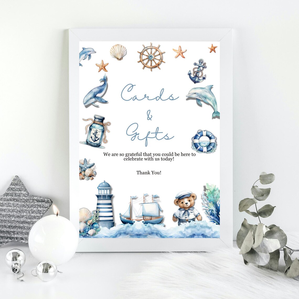 Editable Nautical Ahoy It's a Boy Cards and Gifts Sign, Baby Shower ...