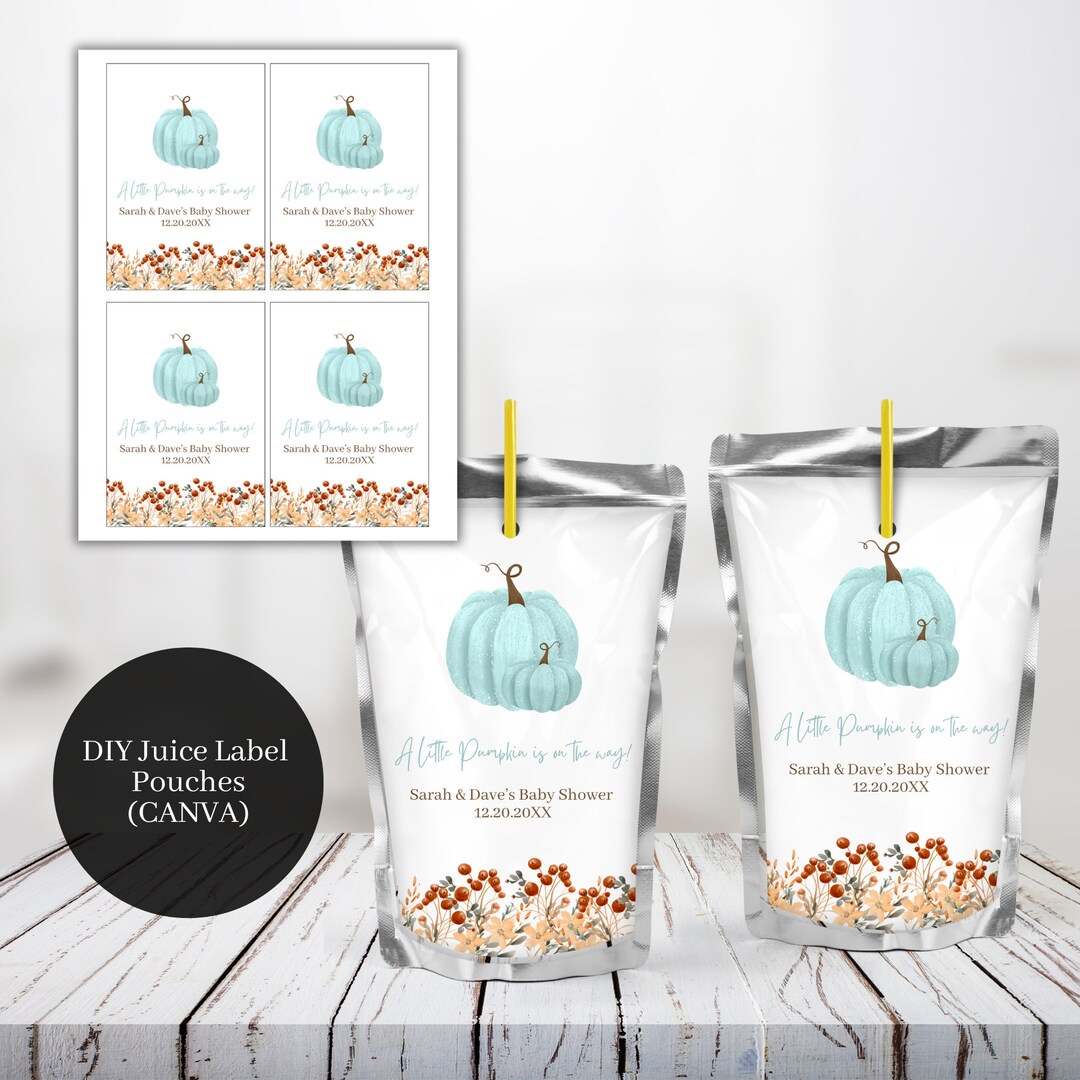 Editable Printable Juice Labels, Blue Little Pumpkin Baby Shower, A ...