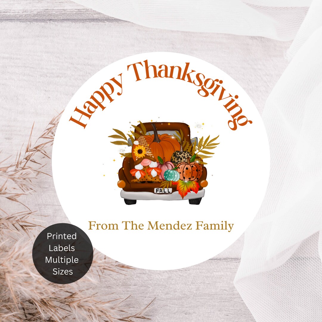 Custom Round Thanksgiving Labels, Autumn Fall Leaves Thanksgiving ...