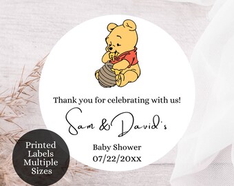 Pooh Bear Stickers, Pooh Bear Baby Shower Labels, Winnie Honey Favor ...