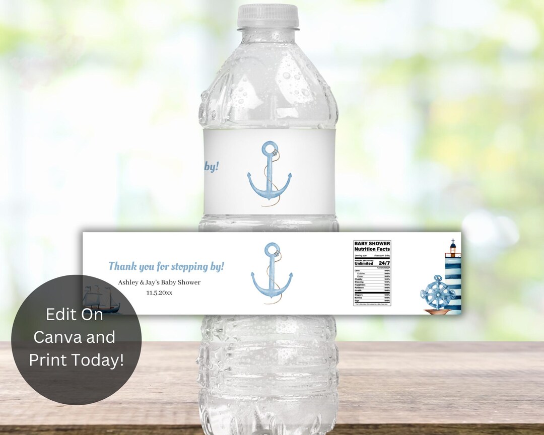 Editable Nautical Sea Themed Water Bottle Label Template, Baby Shower ...