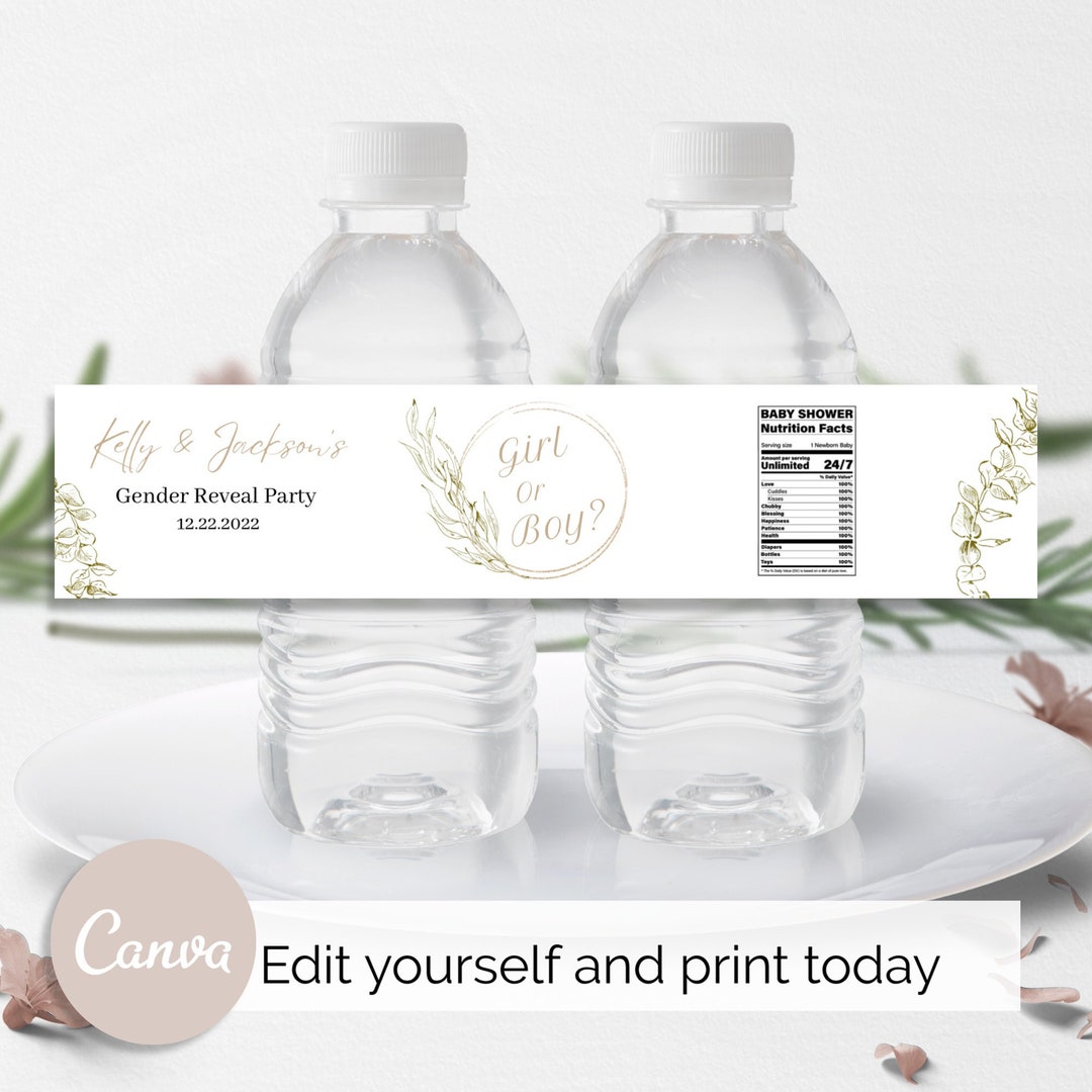 Editable Gender Reveal Water Bottle Label Template Gender - Etsy