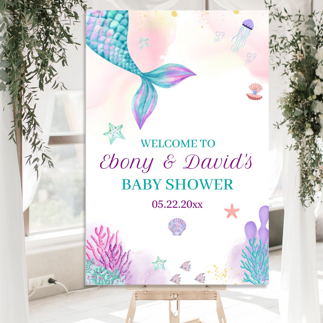 Mermaid Themed Baby Shower Sign, Printable Baby Shower Party Sign ...