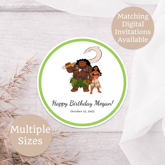 Moana Girls Round Circle Custom Personalized Happy Birthday - Etsy
