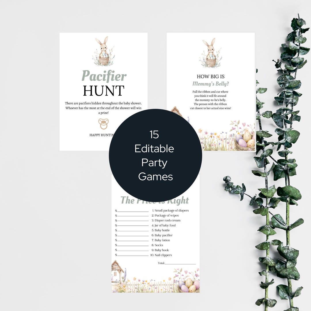 Bunny Rabbit Baby Shower Game Bundle, Bunny Baby Shower Game Set ...