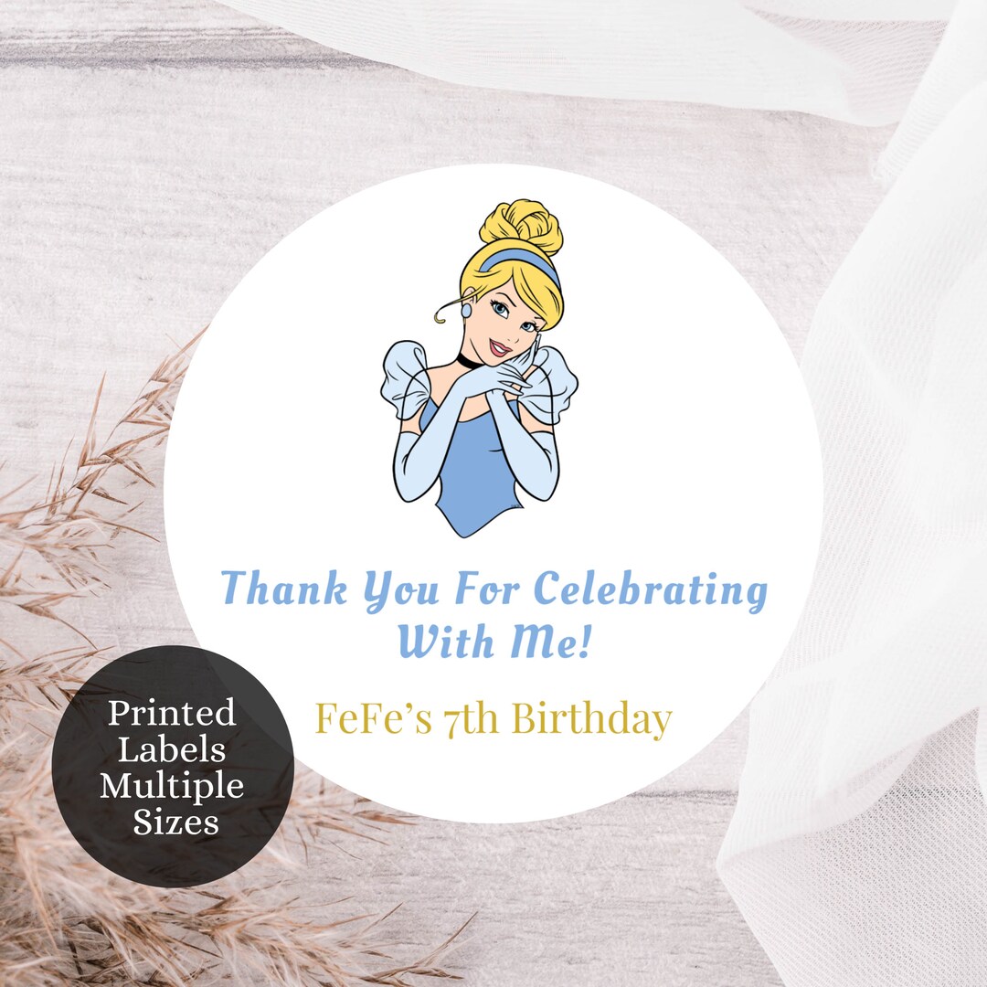 PRINTED Princess CINDERELLA Birthday Party Round Stickers Scalloped ...