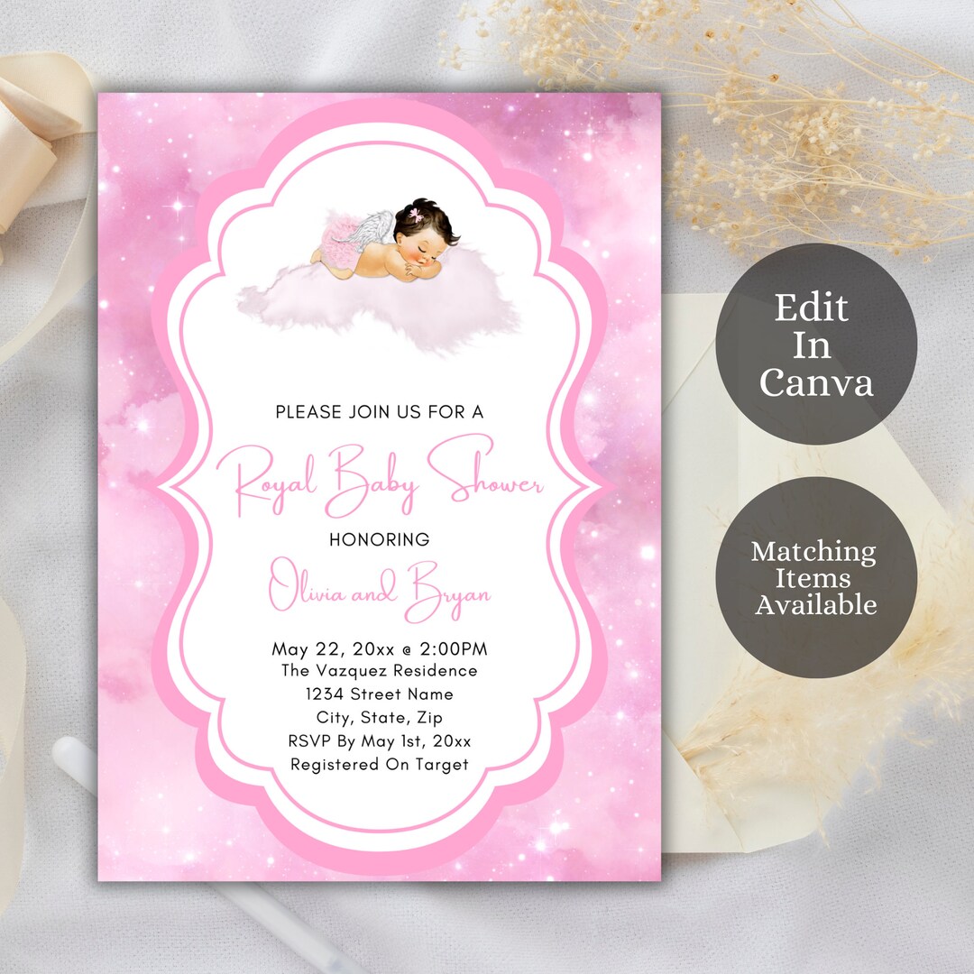 Editable Pink Heaven Sent Baby Shower Invitation, Baby Girl Heaven Sent ...
