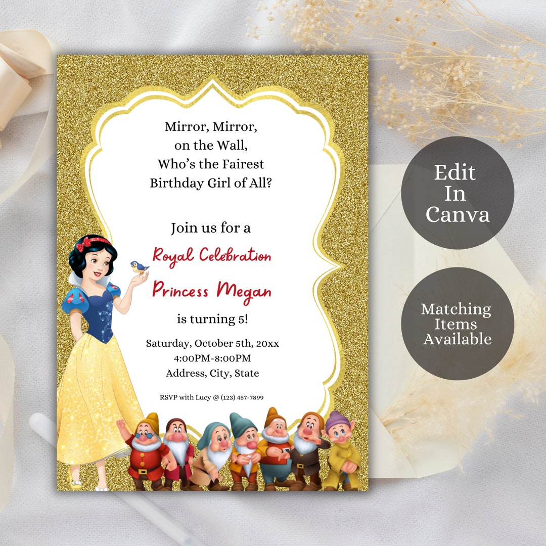 Snow White Birthday Invitation, Snow White Party, Princess Birthday ...