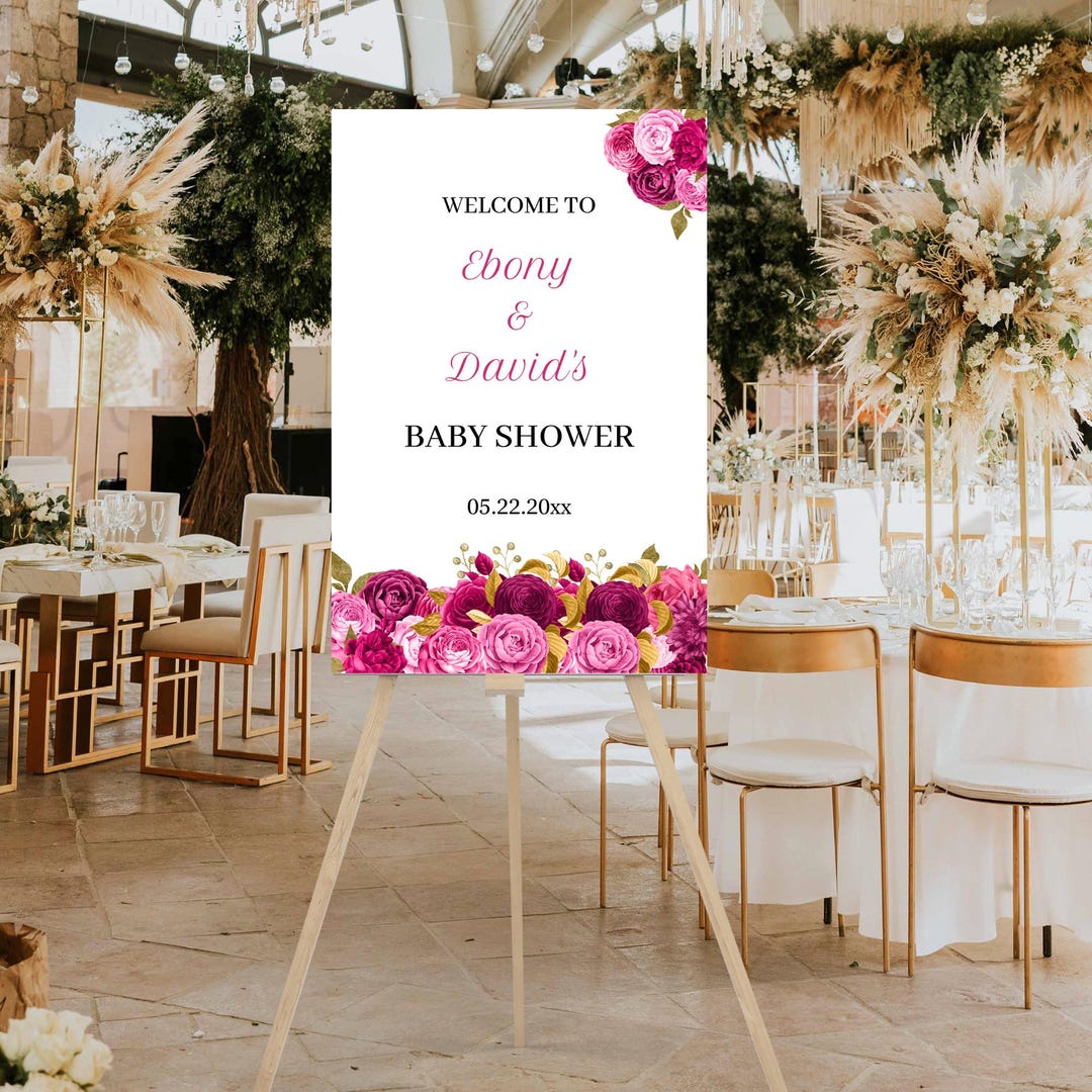 Editable Baby Shower Welcome Sign, Mauve Pink Floral Themed Baby Shower ...
